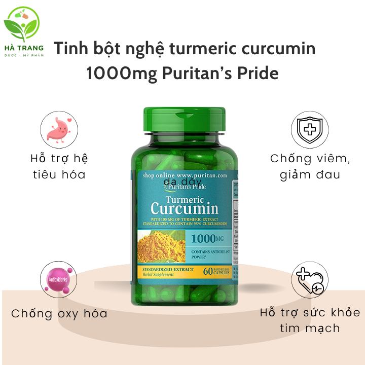 Viên uống Tinh bột nghệ Puritan’s Pride Turmeric Curcumin 1000mg, Lọ 60 ...