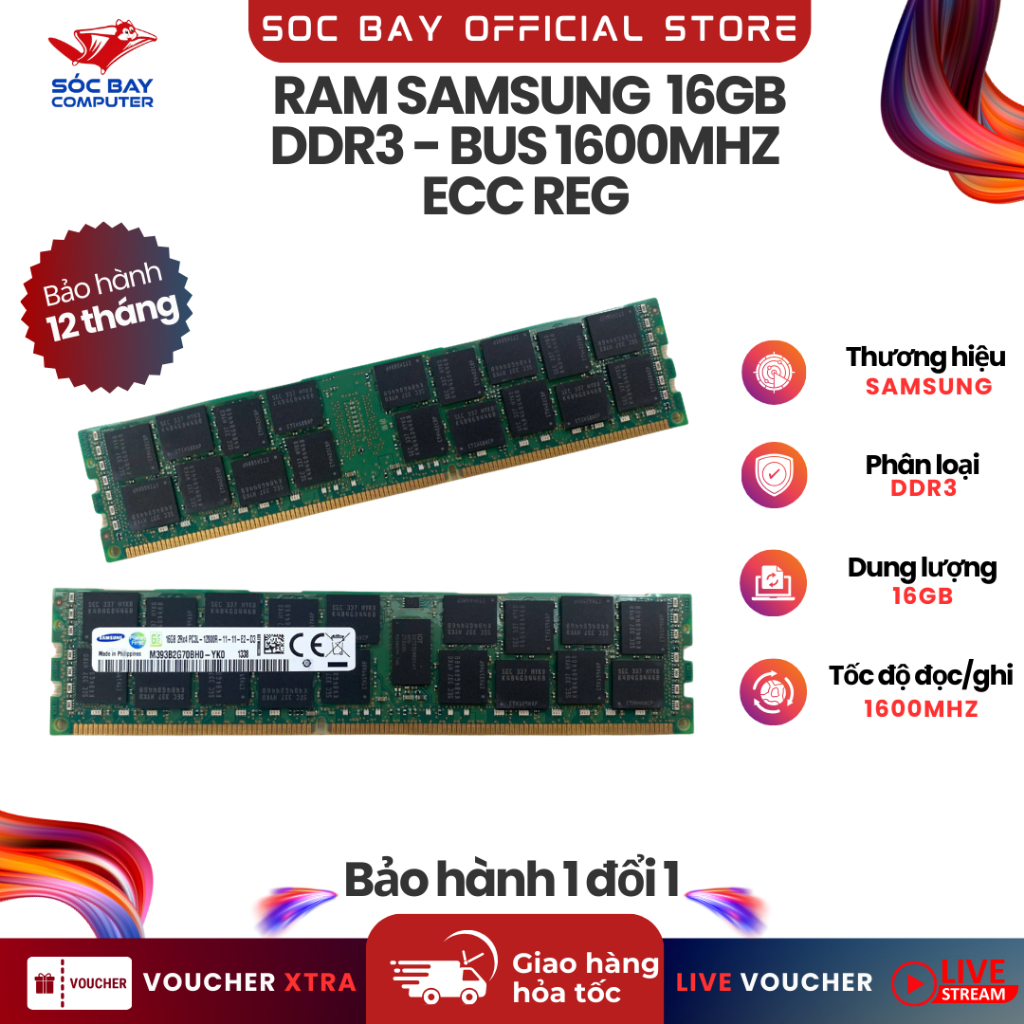 [SOC BAY OFFICIAL] Ram Samsung 16GB DDR3 - BUS 1600Mhz ECC REG - Bảo hành 12 tháng - Chất lượng ...