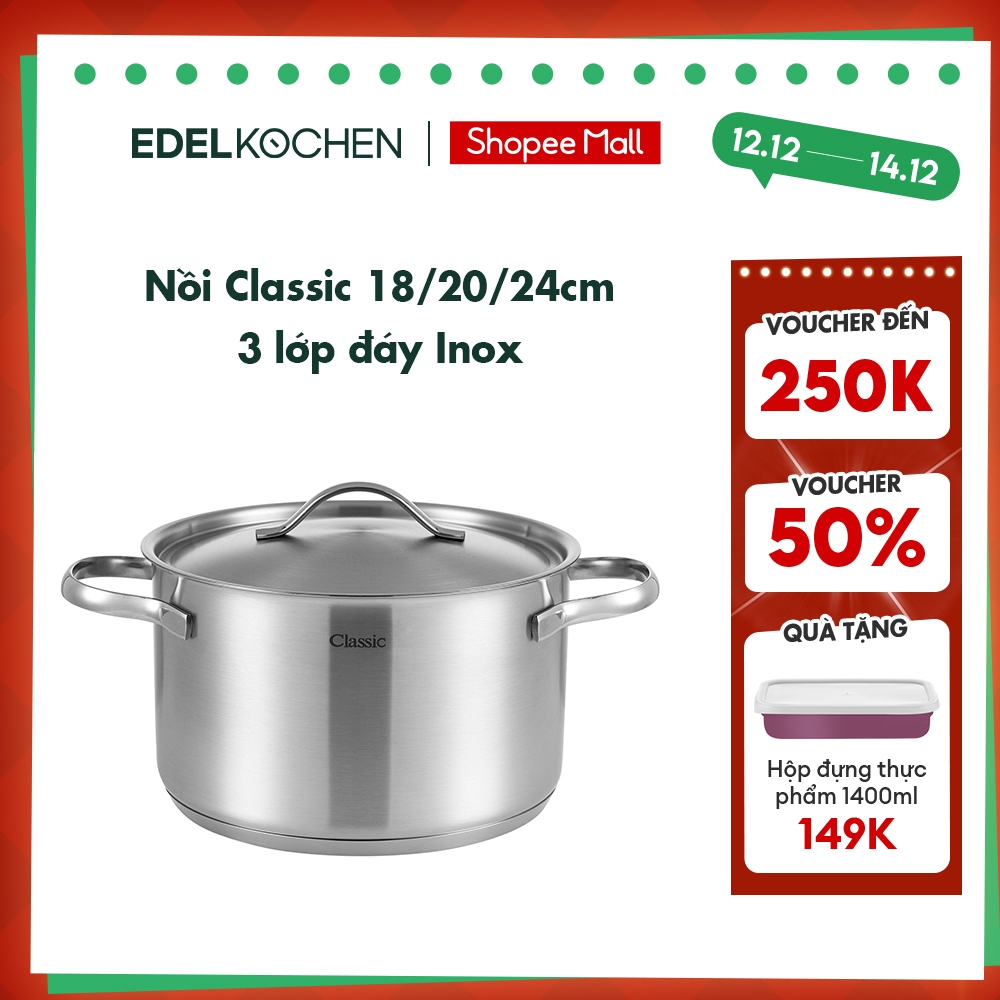 Nồi inox 3 lớp nguyên khối Edelkochen Classic Collection 18/20/24cm | Shopee Việt Nam