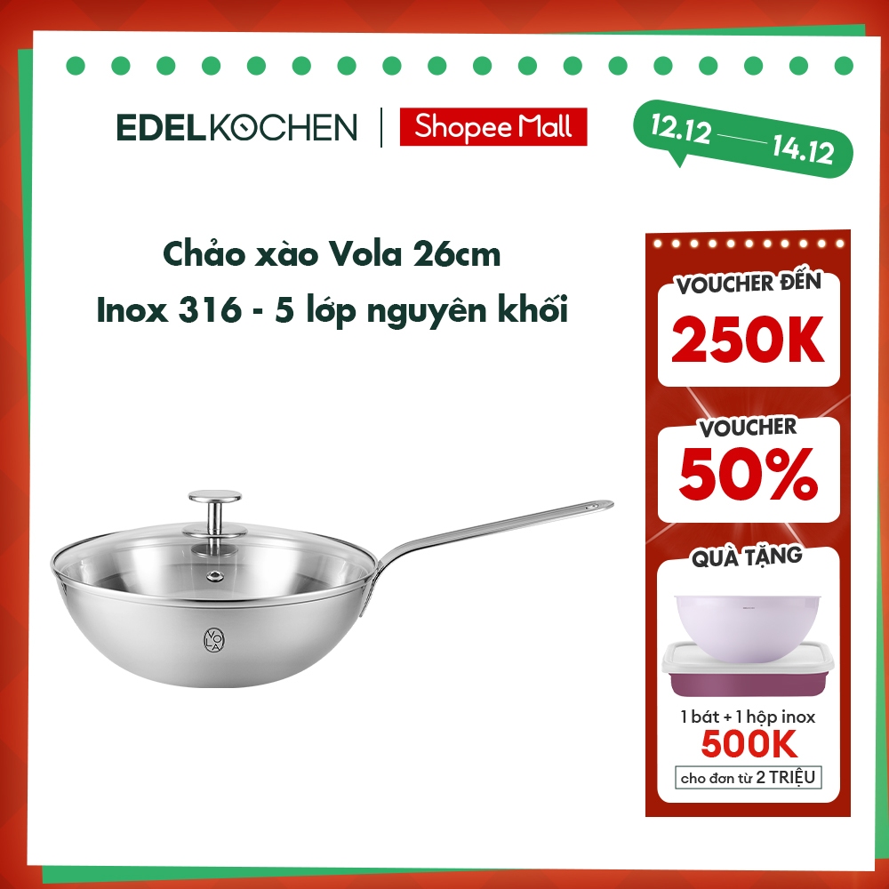 Chảo xào inox 316 - 5 lớp nguyên khối cao cấp Edelkochen Vola ...