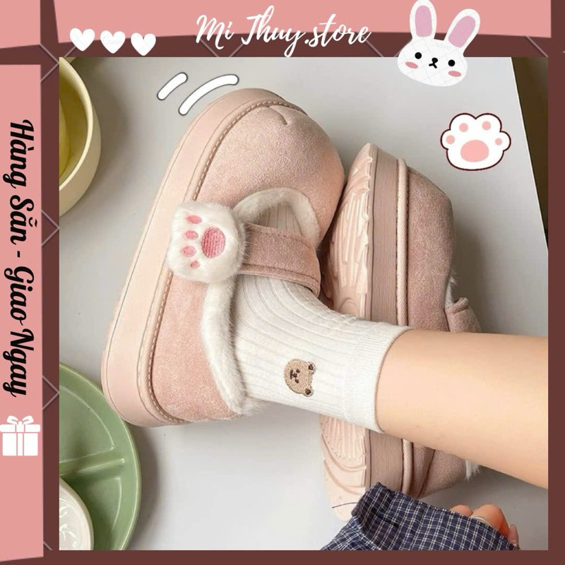 Mi Thuy Store Giày bông dép bông nữ đi học đi chơi ngoài đường quai hình bàn chân mèo dễ thương ...