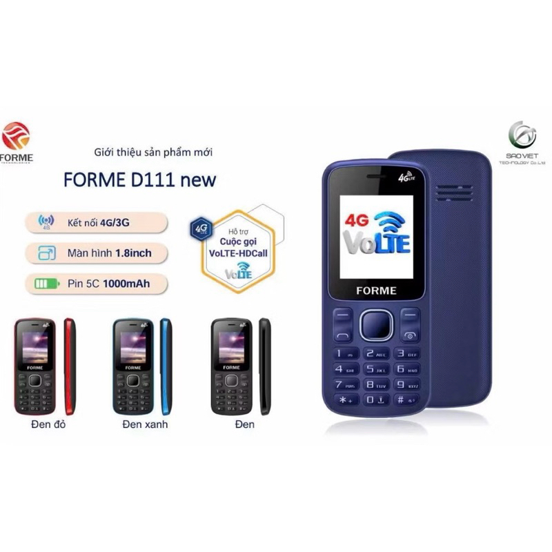 Điện Thoại Forme D111 4G New 2 Sim pin 1000mAh mới Fullbox Bảo hành 12 ...