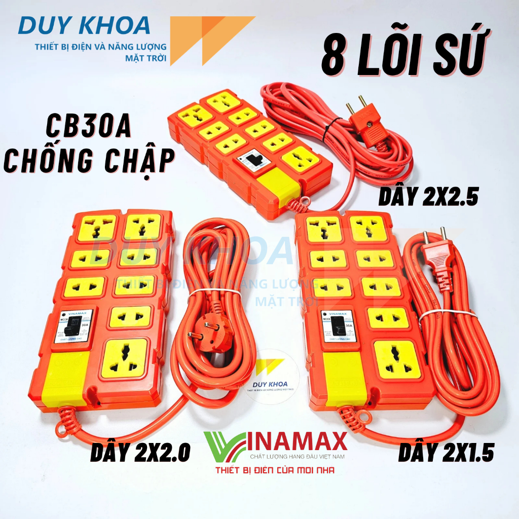 Ổ cắm điện chịu tải 8 lõi sứ Vinamax CB30A lõi sứ chống cháy nhựa chống ...