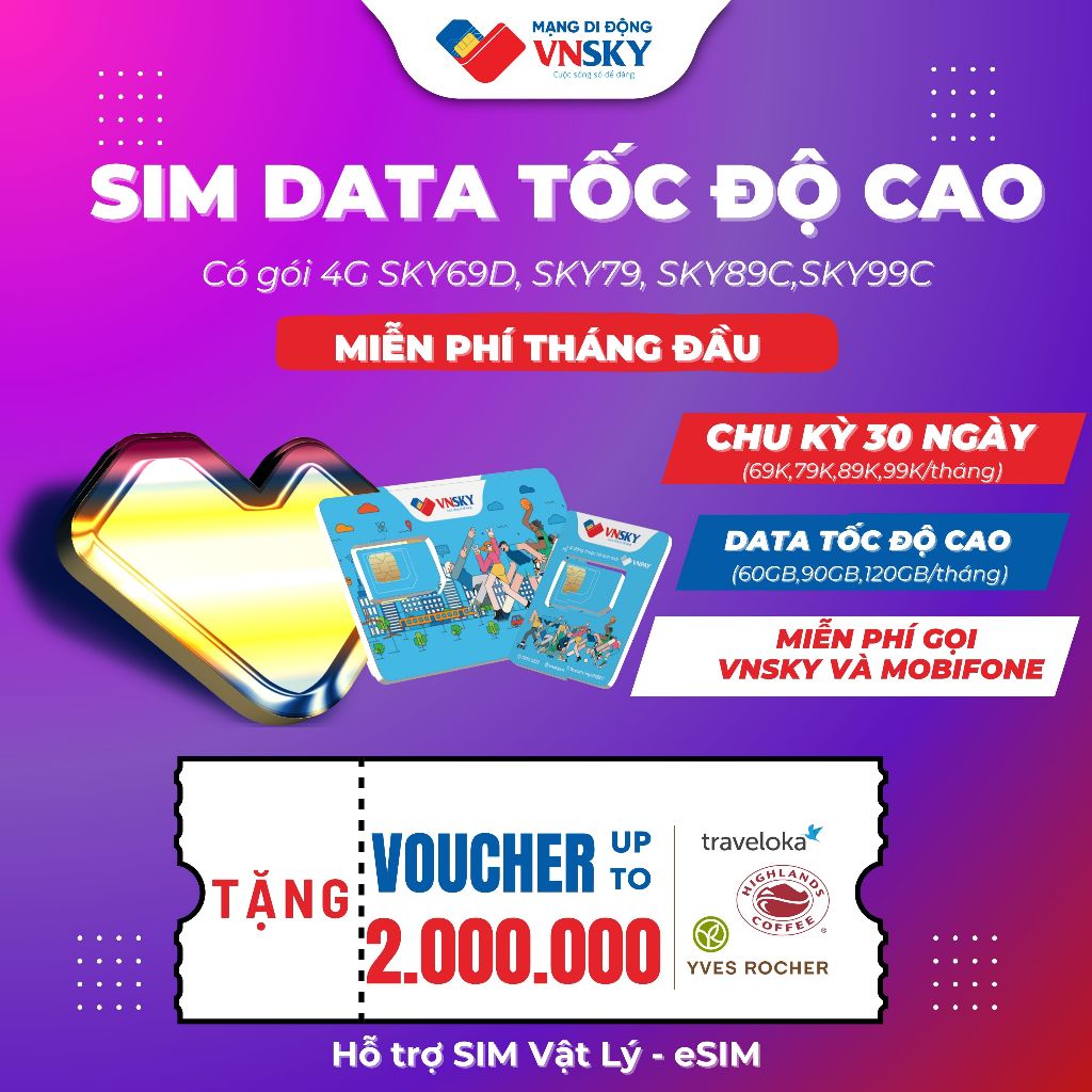 Sim mạng data Mobifone gói VNSKY data tốc độ cao cho HS,SV+ Sim data 4G ...