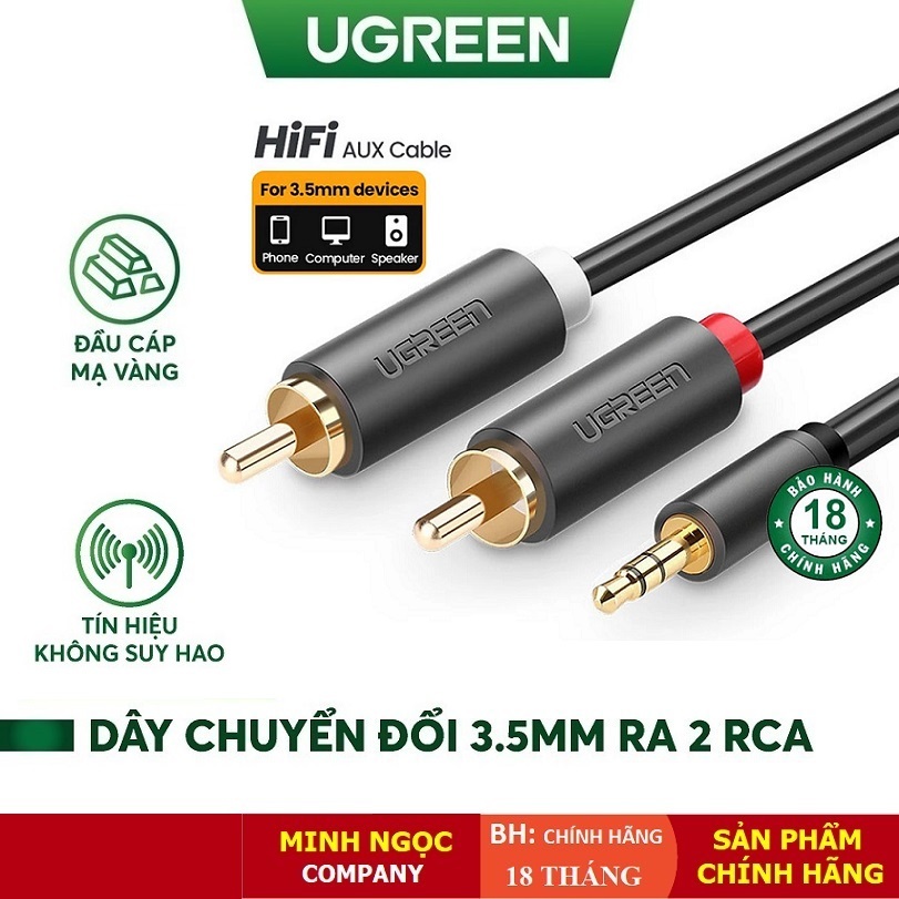 Dây cáp chuyển đổi 3.5mm ra 2 RCA (HOA SEN) Đầu nối mạ Vàng 24k chính hãng Ugreen AV102 dài từ 1 ...