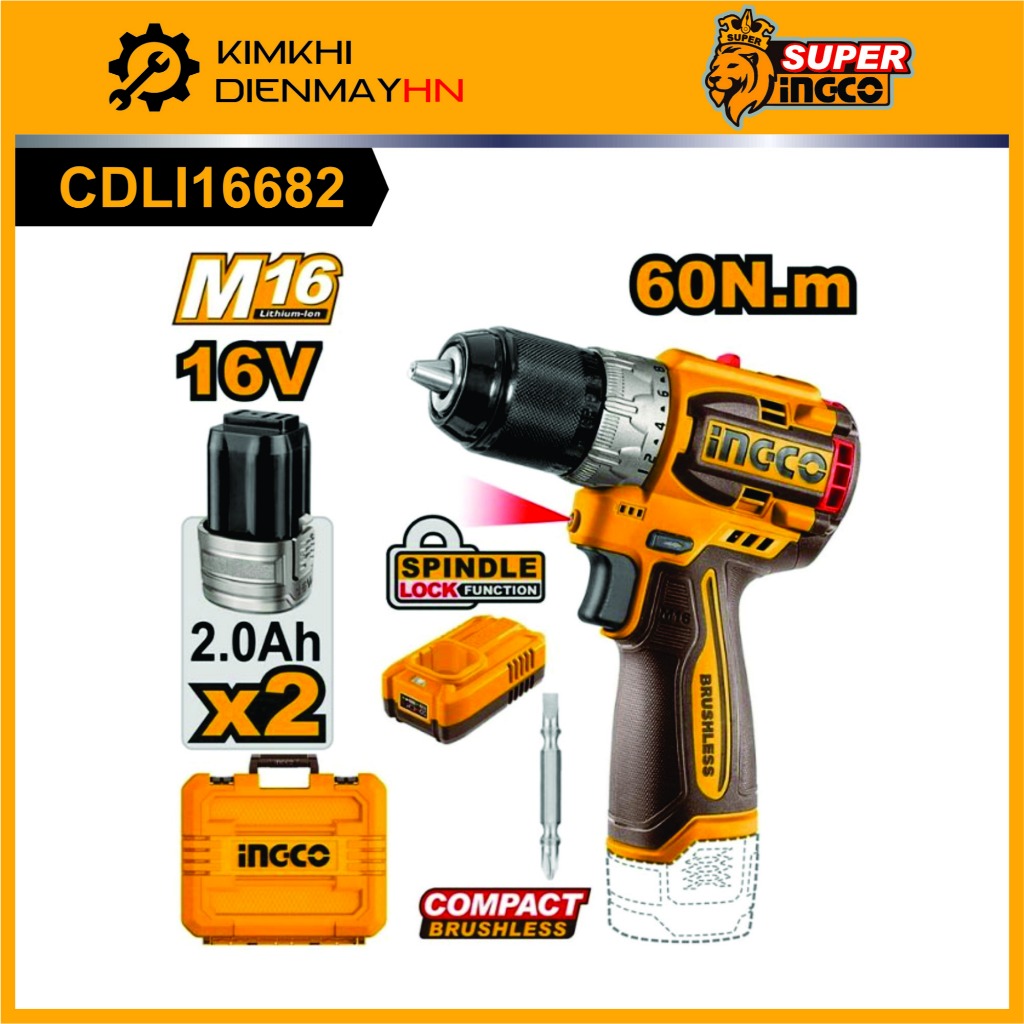 Máy khoan motor không chổi than hệ pin 16V INGCO CDLI16682 - Mới 2024 ...