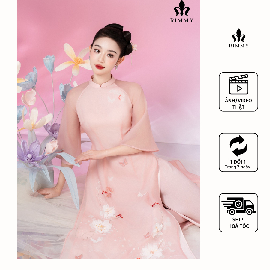 Áo dài Tết thiết kế màu hồng phớt hoa đào Ngọc Diệp Design by Rimmy ...