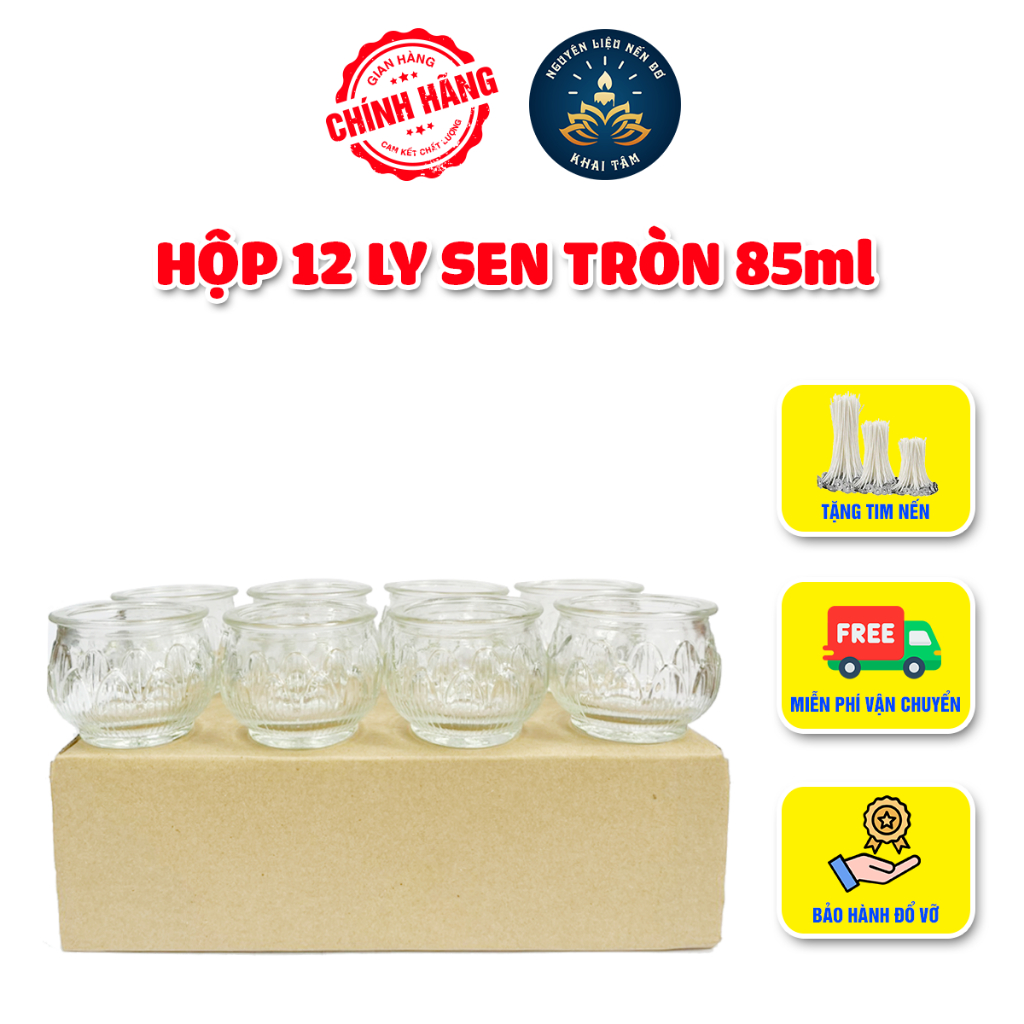 [GIÁ SỈ] Hộp 12 Ly Sen Tròn 85ml Làm Nến Bơ Cúng Phật, Ly Thủy Tinh Làm ...
