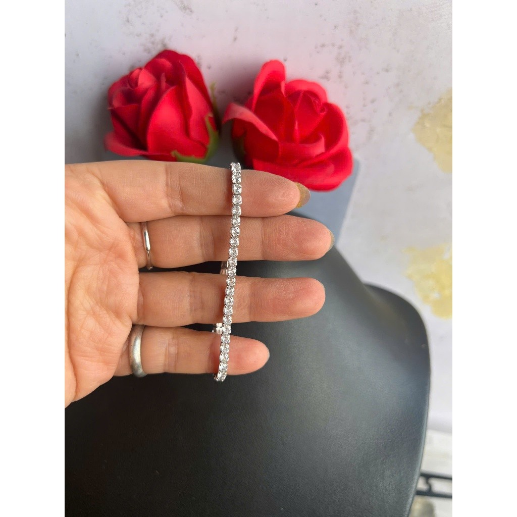 Lắc tay bạc full đá trắng khắc S925 xi bạch kim như vàng trắng dài 16.5 + 4 cm bản dầy 3 li hàng ...