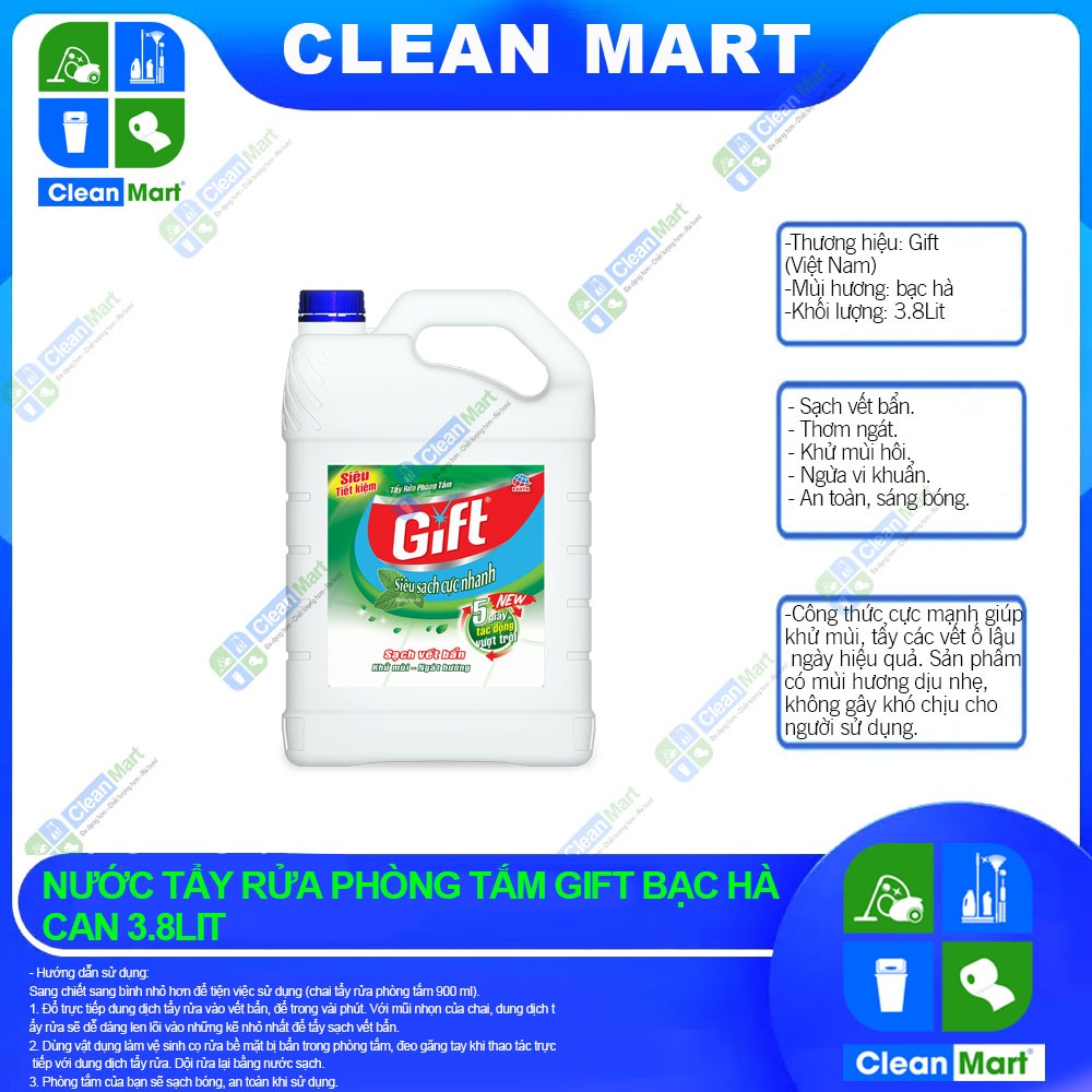 Tẩy Rửa Phòng Tắm Gift Bạc Hà Can 3.8kg - CLEAN MART | Shopee Việt Nam