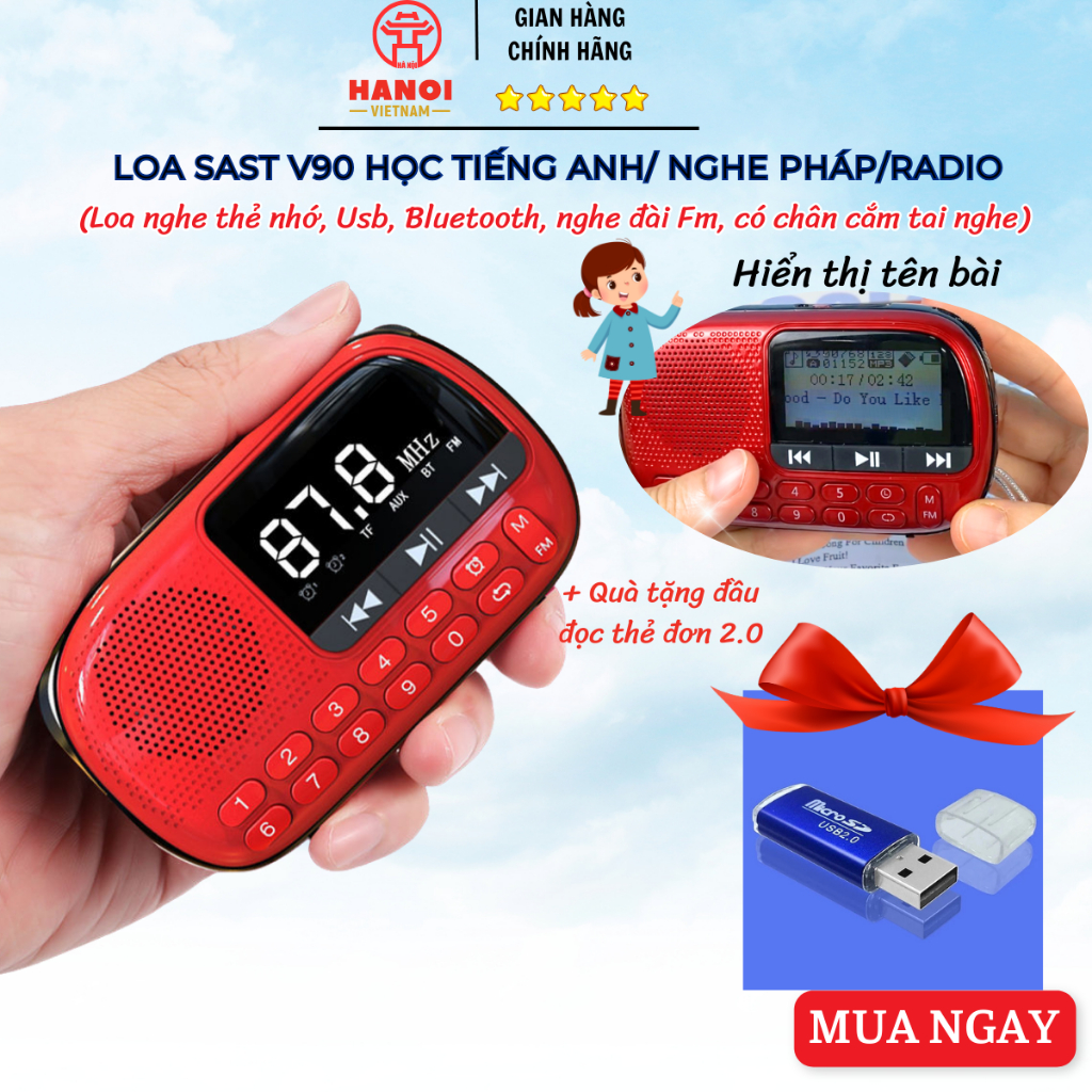 [Mẫu mới]Loa tắm ngôn ngữ cho bé V90, Loa học tiếng anh, nghe thẻ nhớ USB, bluetooth,FM, Loa ...