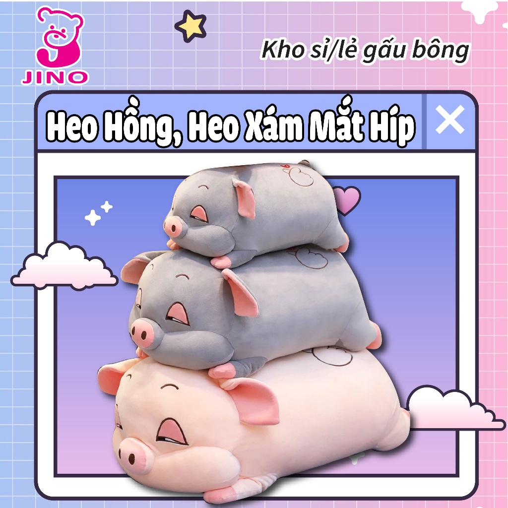 Gấu Bông Heo Hồng, Heo Xám Mắt Híp siêu xinh, Thú nhồi bông Lợn Lim Dim ...
