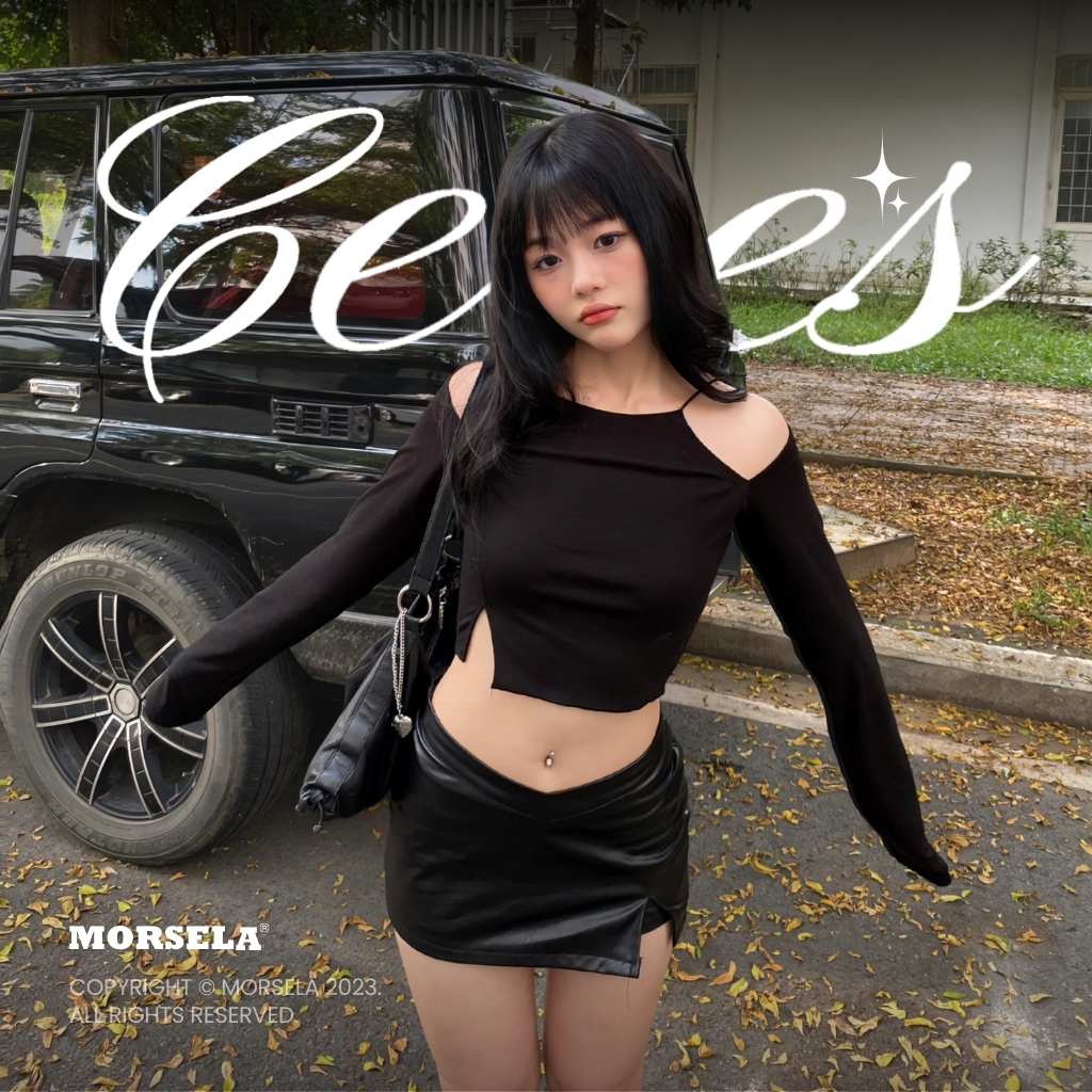 MORSELA® chính hãng - Áo croptop nữ kiểu tay dài CERES form ôm khoét vai xẻ tà phong cách cá ...