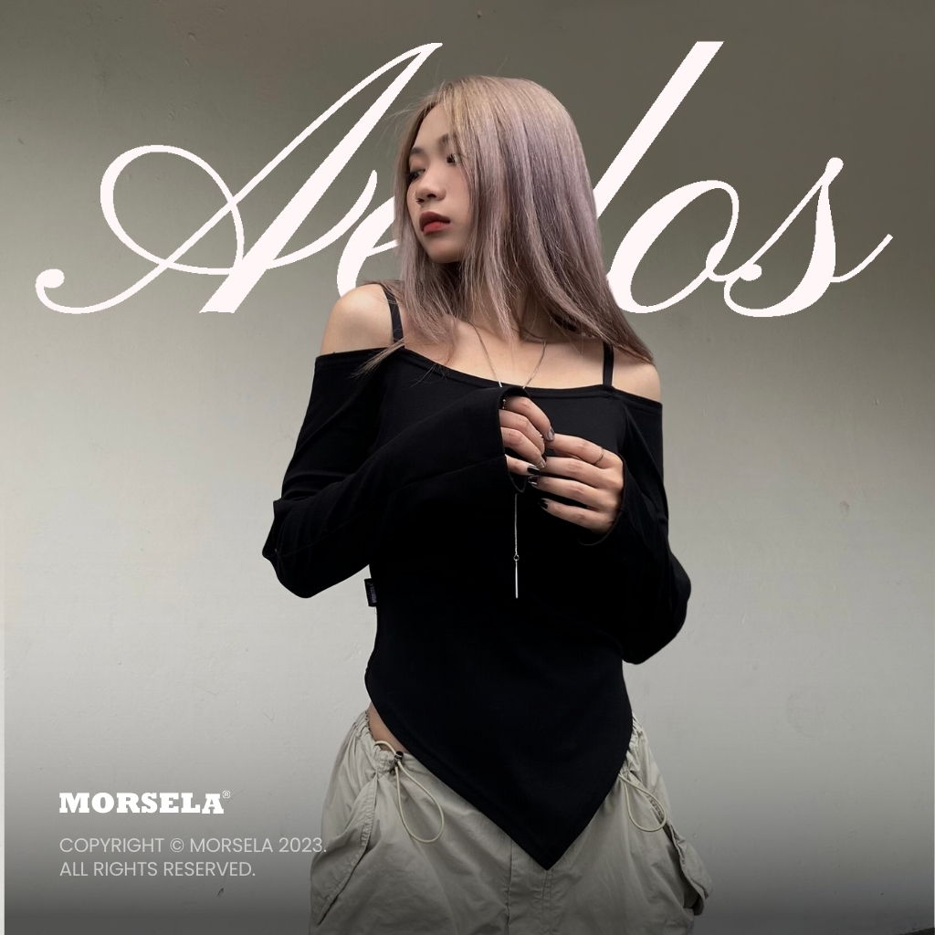Áo croptop nữ tay dài kiểu trễ vai Hàn Quốc AEDOS form ôm vạt chéo phong cách cá tính - MORSELA ...