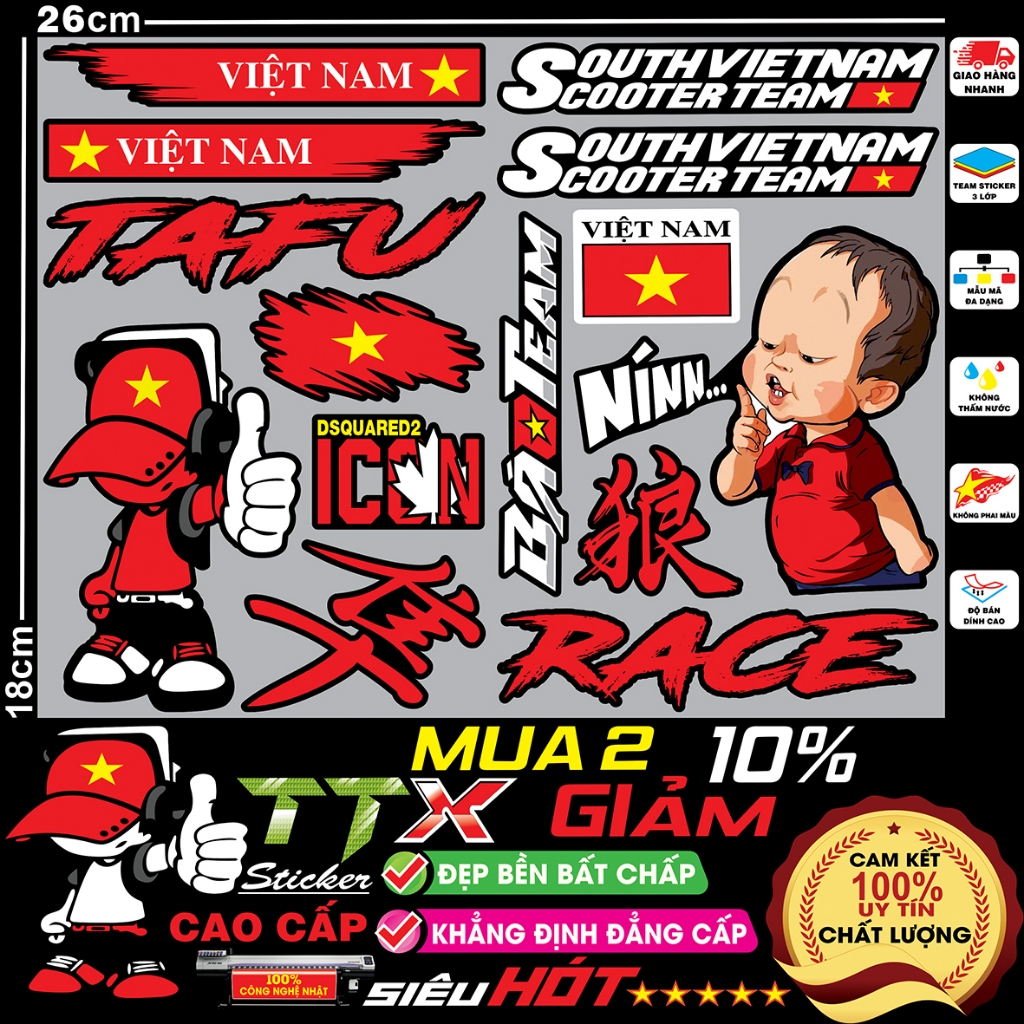 tem decal icon dán xe điện chữ tàu race tafu team bé nín siêu hót trend ...