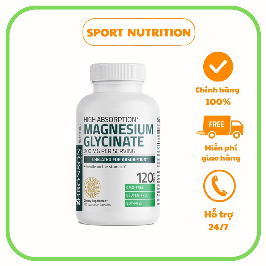 Bronson Magnesium Glycinate 200mg, viên uống bổ sung magie giúp hỗ trợ xương, tăng cường canxi ...