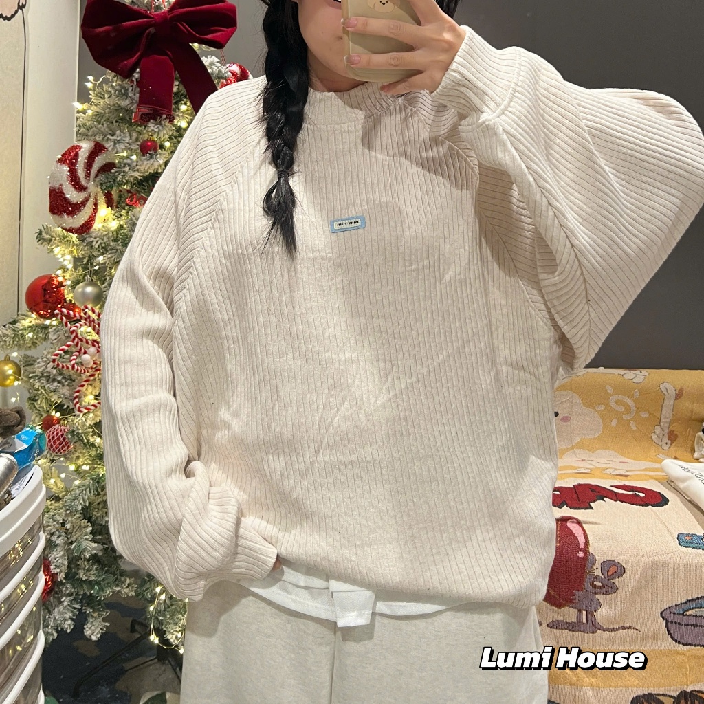 ÁO LUMI HOUSE ÁO CỔ TRÒN LONG SLEEVE AUTUMN LOGO THÊU VẢI GÂN XỐP FORM ...