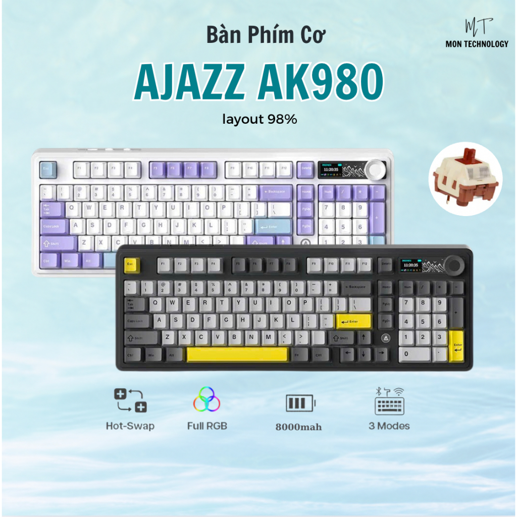 [Pre-Order] Bàn phìm cơ Ajazz Ak980 3 Mode | Mạch Xuôi | Gasket Mount | Led RGB | Plate FR4 ...