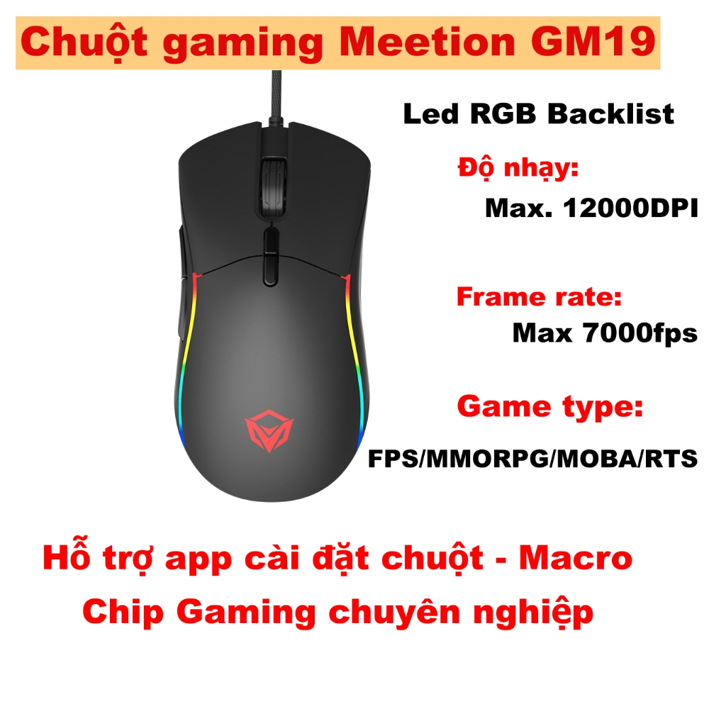 Chuột Gaming Meetion GM19 Có App Cài Macro Độ Nhạy Max 12000DPI Led RGB ...