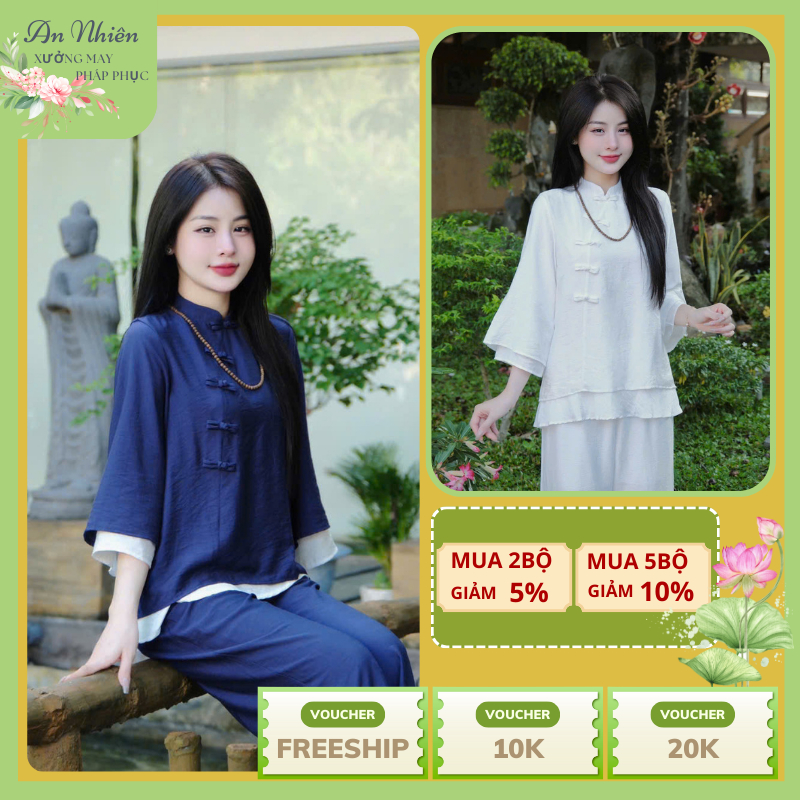Bộ Đi Chùa Trơn Mẫu Mới Khuy Tàu Lệch Viền Trắng, Pháp Phục Giản Dị Tay Lỡ Chất Đũi Lạnh ...