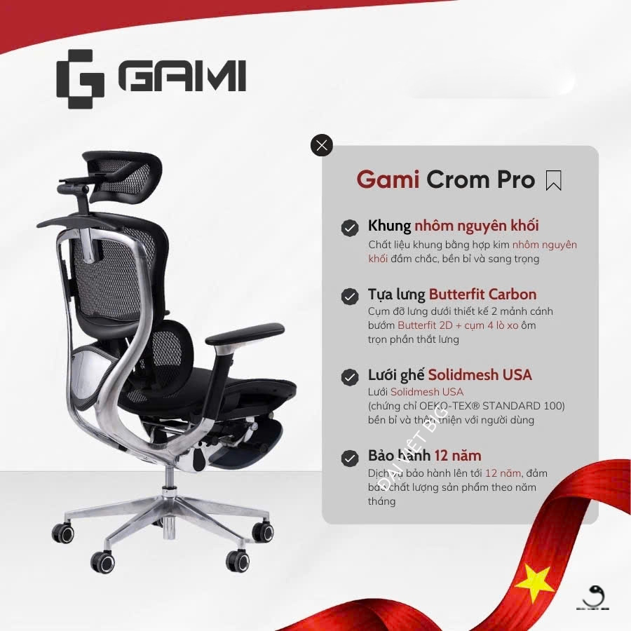 Ghế công thái học GAMI CROM PRO Bảo Hành 12 Năm | Shopee Việt Nam