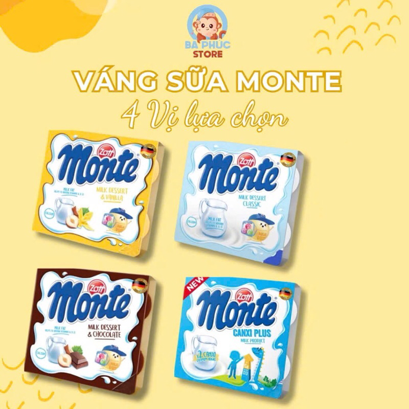 [MUA 1 LỐC TẶNG 1 HŨ SC] Lốc 4 hộp Váng sữa Monte hương vani/socola/tự ...