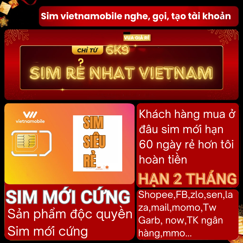Sim Vietnammobile vô hạn nhận OTP tạo fb,shope,zalo,sen,lad, Nghe gọi nhận sms | Shopee Việt Nam
