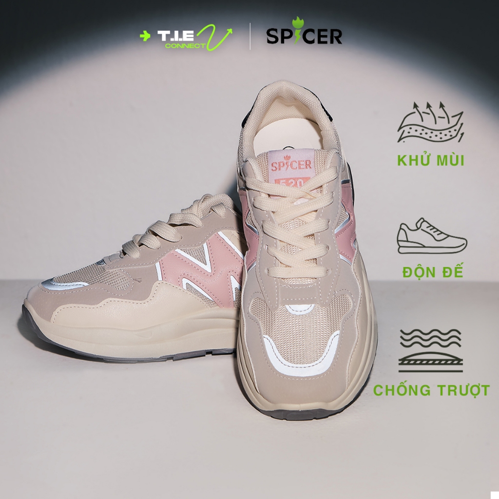 [ Full box ] Spicer, Giày thể thao sneaker nữ chữ N hồng đế độn 4cm ...