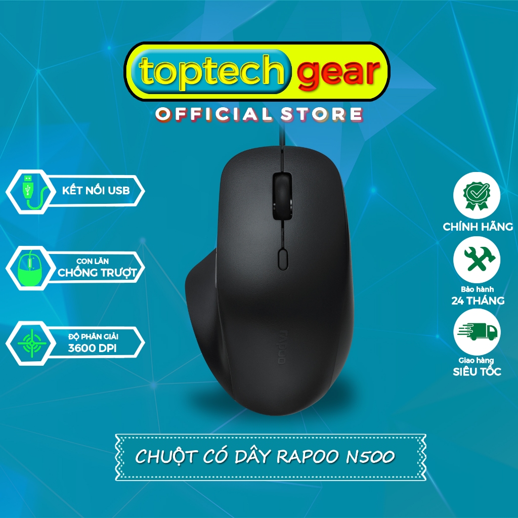 Chuột Máy Tính RAPOO N500 Kết Nối Có Dây USB - Con Lăn Chống Trượt - Chính Hãng BH 2 Năm Lỗi Đổi ...