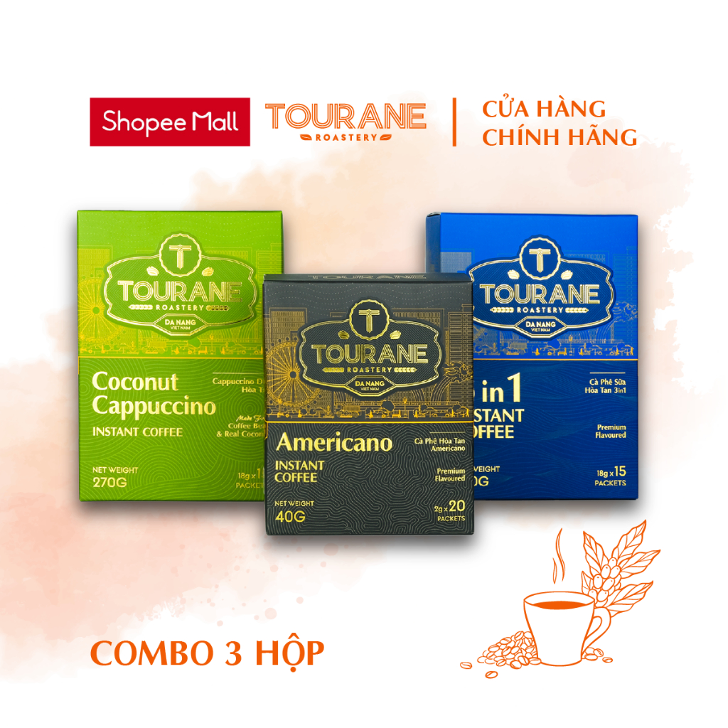 Combo 3 Hộp Cà Phê Hòa Tan Tourane Roastery 3in1 + Americano + Cappuccino Dừa | Shopee Việt Nam