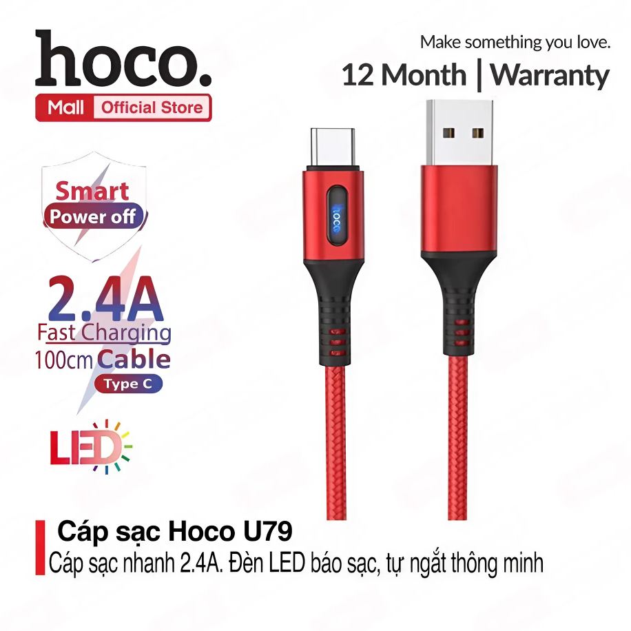 Hoco Chính Hãng - Cáp Sạc Nhanh Hoco U79 3A 1M Tự Ngắt Khi Đầy Pin - Cho I.P, Type-C Hoco Chính ...