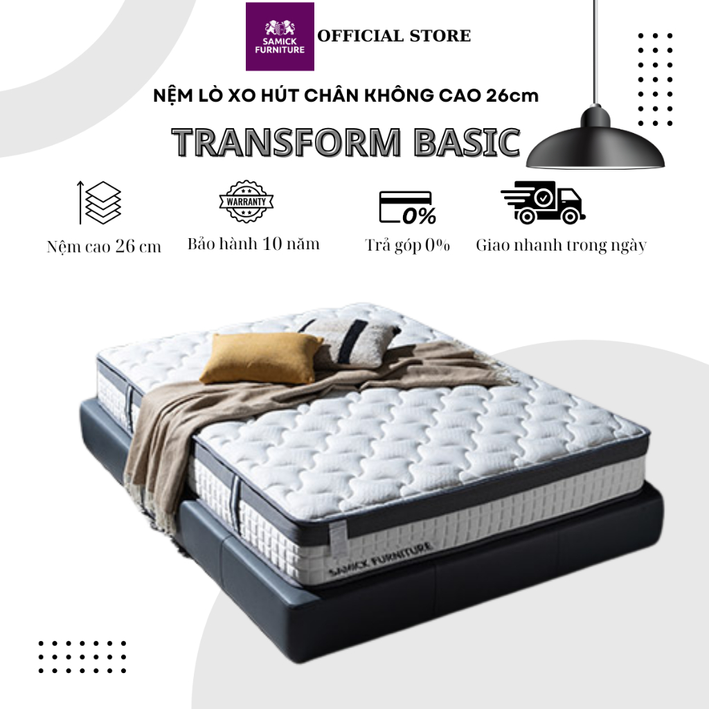 Nệm Lò Xo Túi Hút Chân Không Cao Cấp TRANSFORM 26cm SAMICK- Extra Firm ...