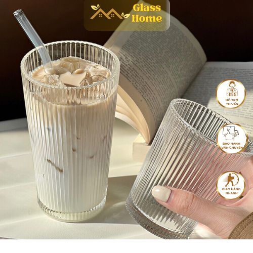 Ly thủy tinh, cốc uống cafe họa tiết sọc dọc dáng loe cao cấp dung tích 333ml | Shopee Việt Nam