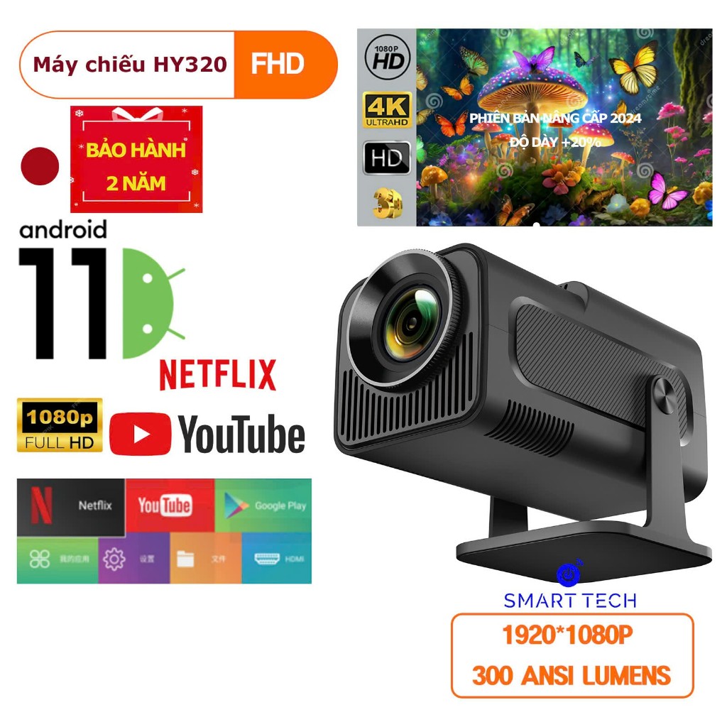 [10~11/1 Giảm 20%] Máy chiếu mini HY320 / HY300 PRO / HY300 / HY320 Mini Full HD android 11.0 độ ...