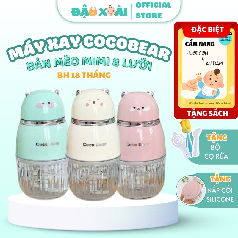 ( TẶNG SÁCH ĂN DẶM) Máy xay Coco Bear MÈO mimi 8 lưỡi dao xay đồ ăn dặm ...
