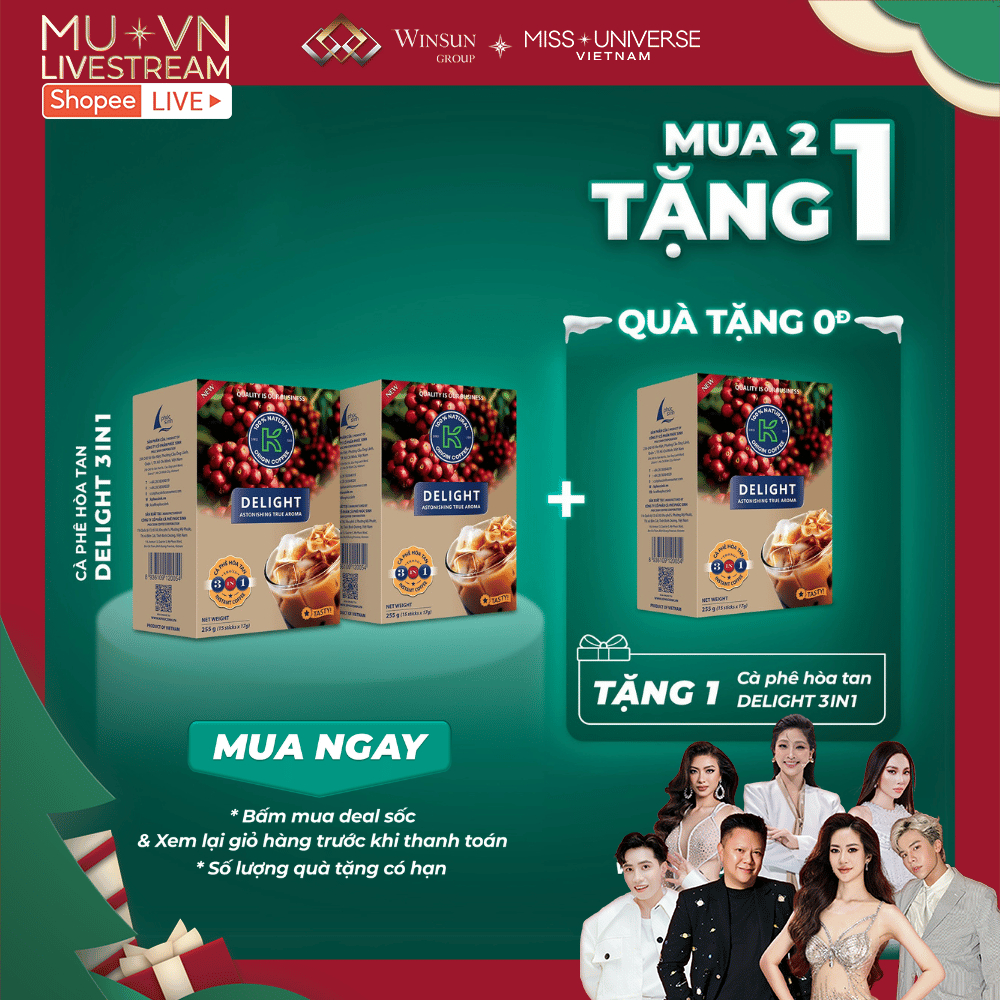 [MUA 2 TẶNG 1] Cà Phê Sữa Hòa Tan 3in1 K Coffee Delight 255g (Hộp 15 gói x 17g) | Shopee Việt Nam