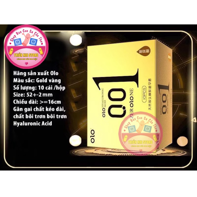 Bao cao su siêu mỏng có gai OLO 001 Vàng nhiều GEL kéo dài thời gian size 52mm( Hộp 10C ...