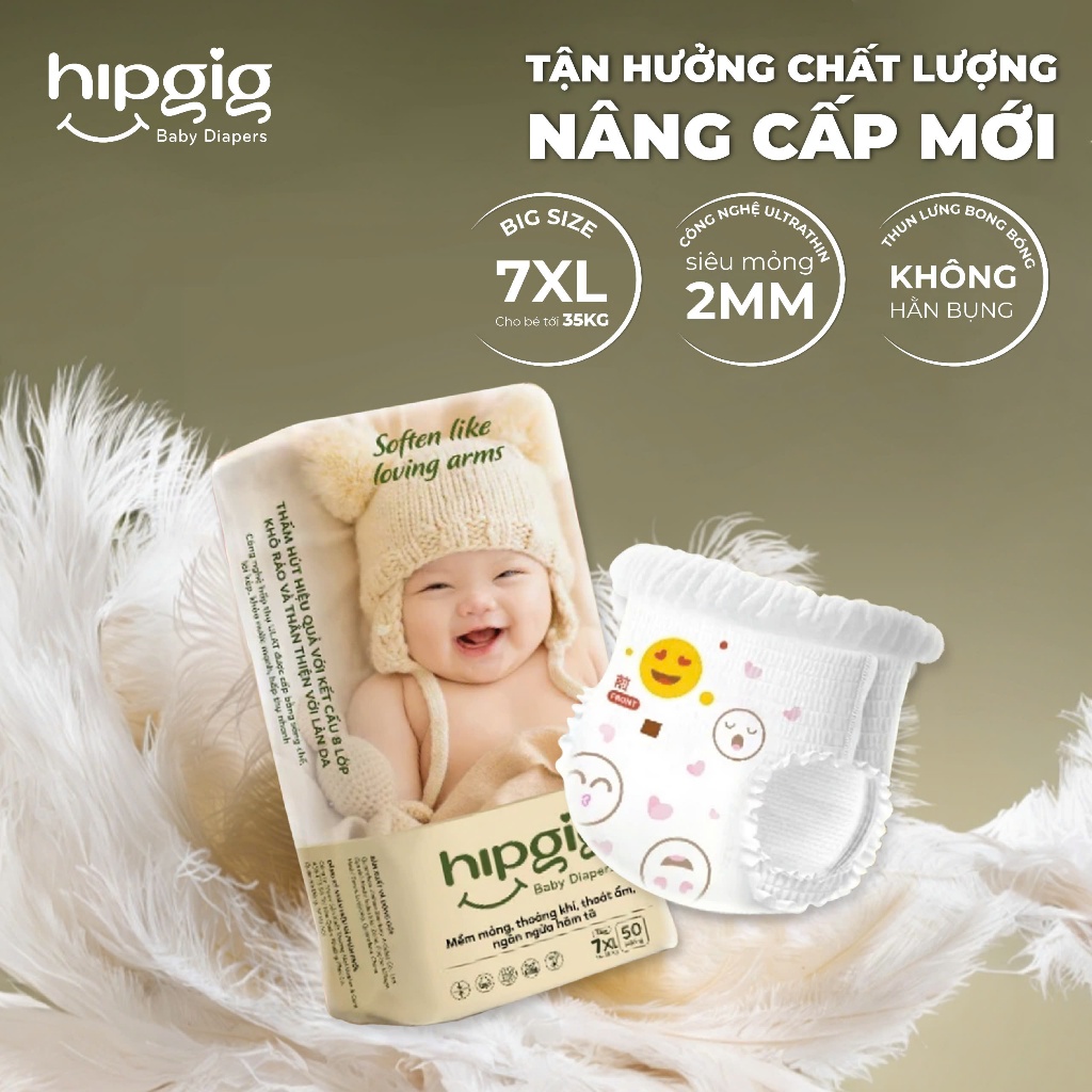 100 miếng Tã bỉm HIPGIG, đủ size M-7XL, thun mông chống xệ bỉm, thun ...
