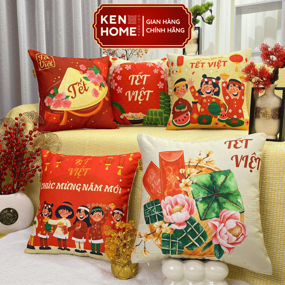 Vỏ Gối Tết, Gối Tết, Vỏ Gối Tựa Lưng Sofa 45x45cm Họa Tiết Tết Decor ...