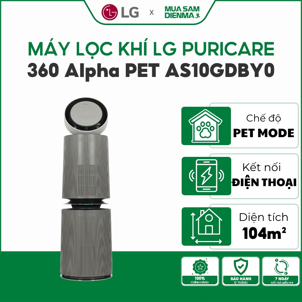 Máy lọc không khí LG PuriCare360 Alpha PET AS10GDBY0 104m2 | Lọc khí LG AS10 Double khử mùi thú ...