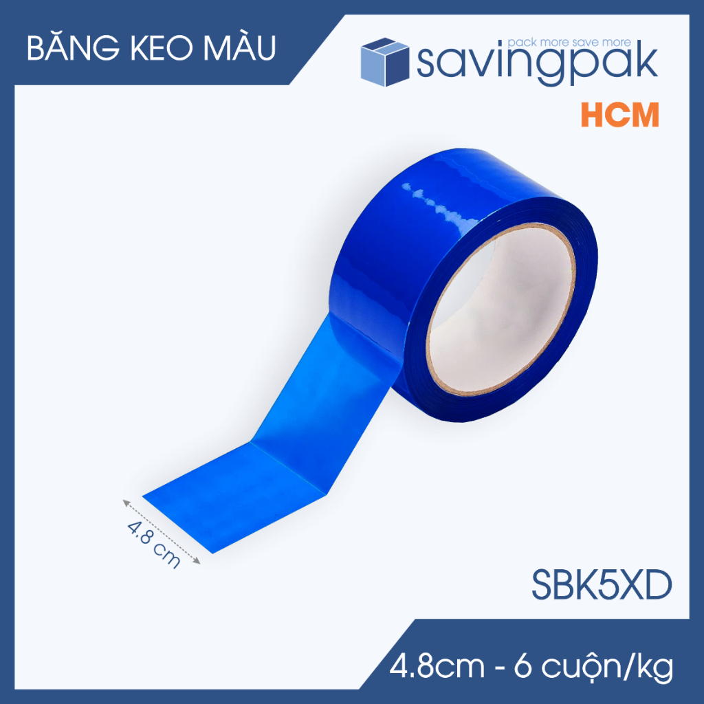 SBK5XD - 1 cuộn băng keo màu khổ 4.8cm loại 1kg/6 cuộn - Xanh dương - Băng keo, băng dính đóng ...