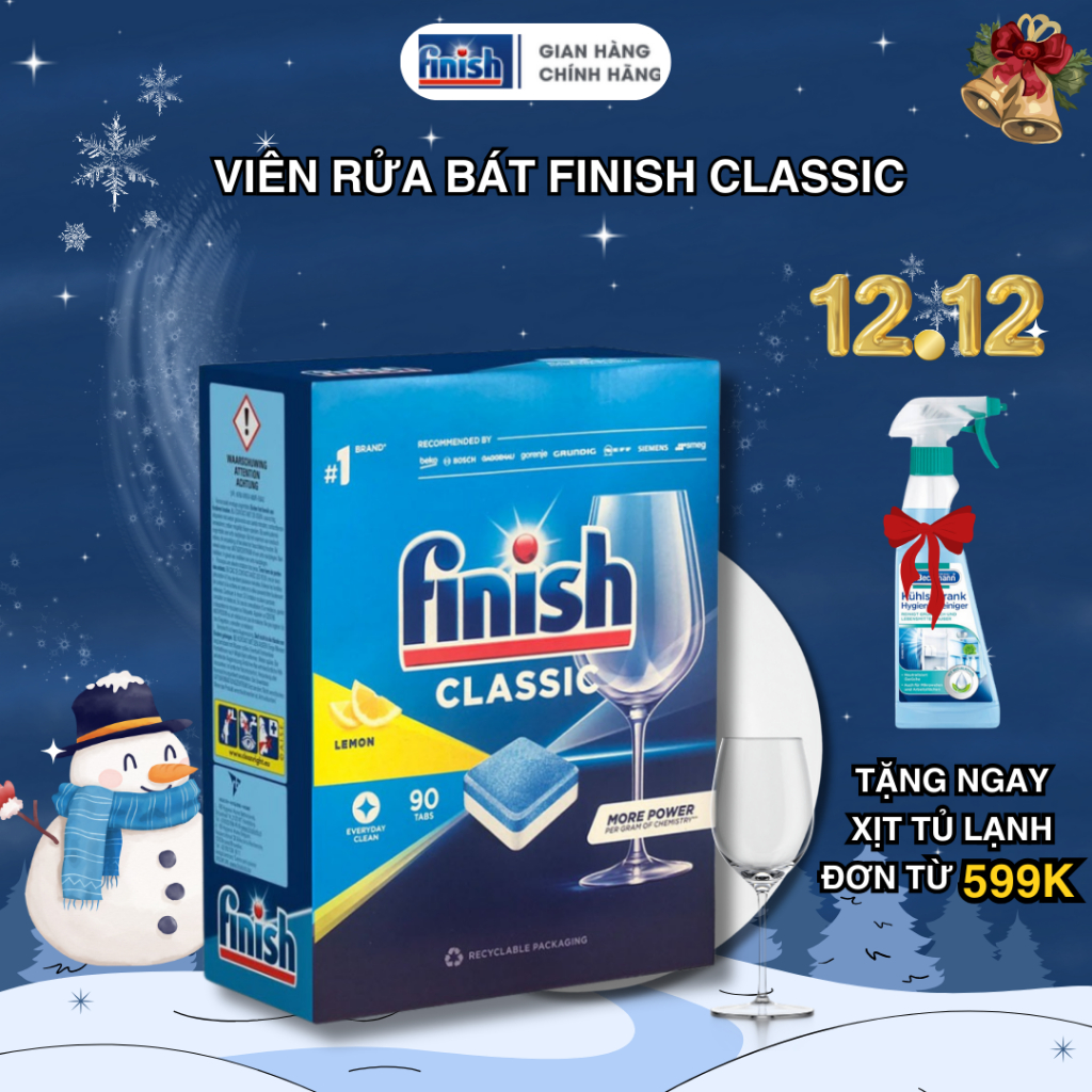 Viên rửa bát, chén Finish classic nhập khẩu Đức hương chanh loại bỏ dầu ...