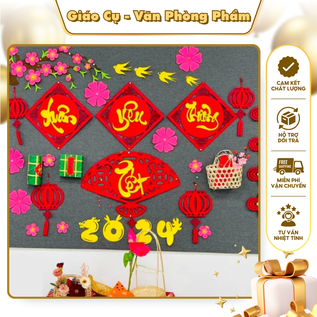 Set Trang Trí Tết, Combo Phụ Kiện Decor Tết Treo Tường Vải Nỉ Cao Cấp ...