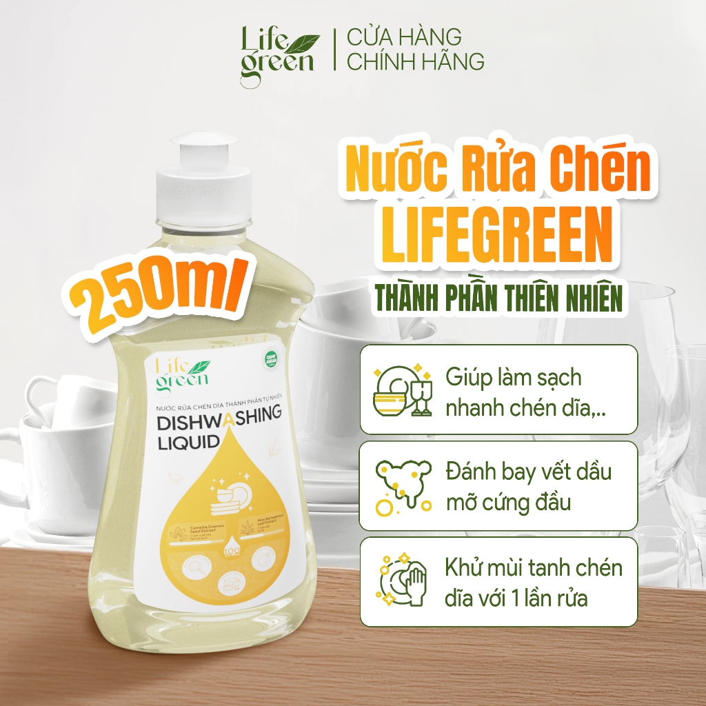 Nước rửa chén bát hữu cơ chanh sả LifeGreen 250ML | Shopee Việt Nam