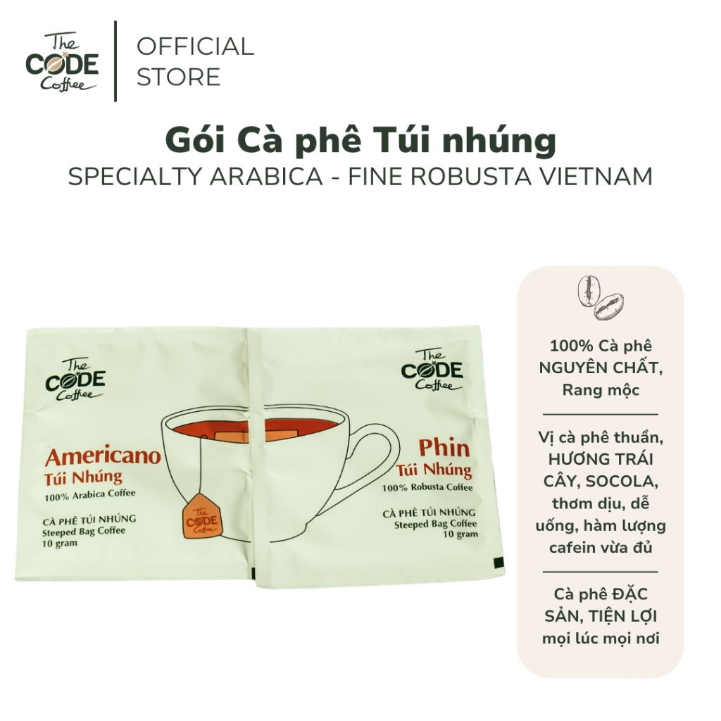 Gói Cafe Phin Túi Nhúng Robusta, túi lọc Coldbrew - The Code Coffee - Rang xay 100% cafe, 10 ...