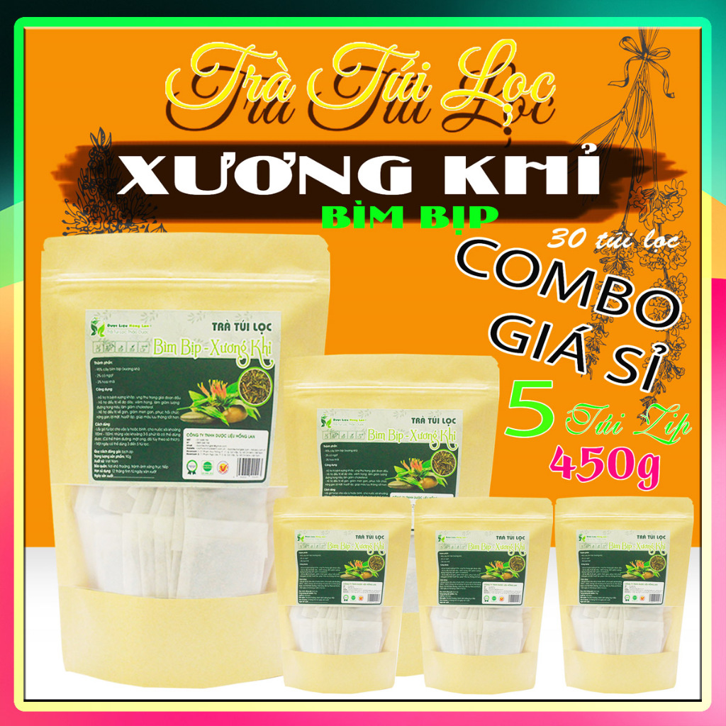 Combo 5 bịch trà túi lọc Xương Khỉ - Bìm Bịp 450g (150 túi lọc x 3g) - Trà Dược Liệu Hồng Lan ...