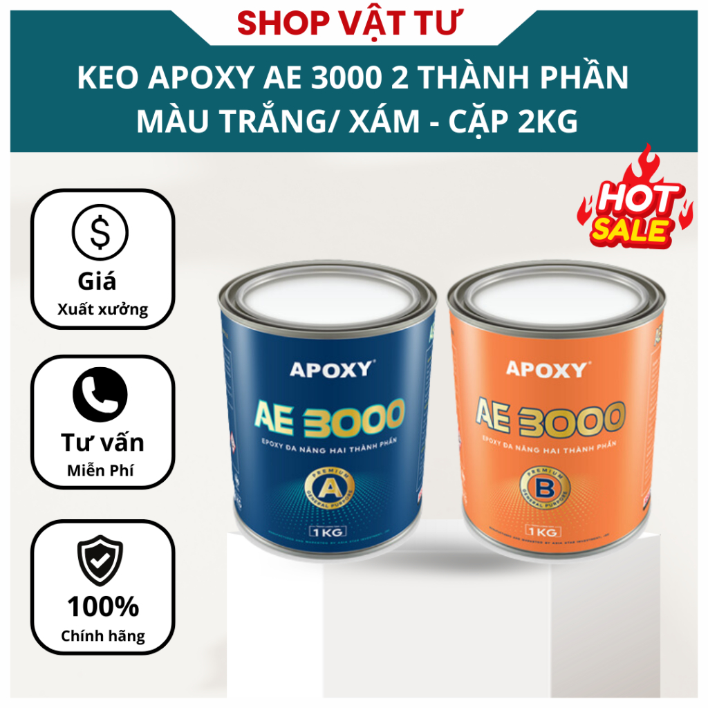 KEO APOXY AE 3000 2 THÀNH PHẦN - Màu trắng/xám - Cặp 2kg - Hàng chính ...