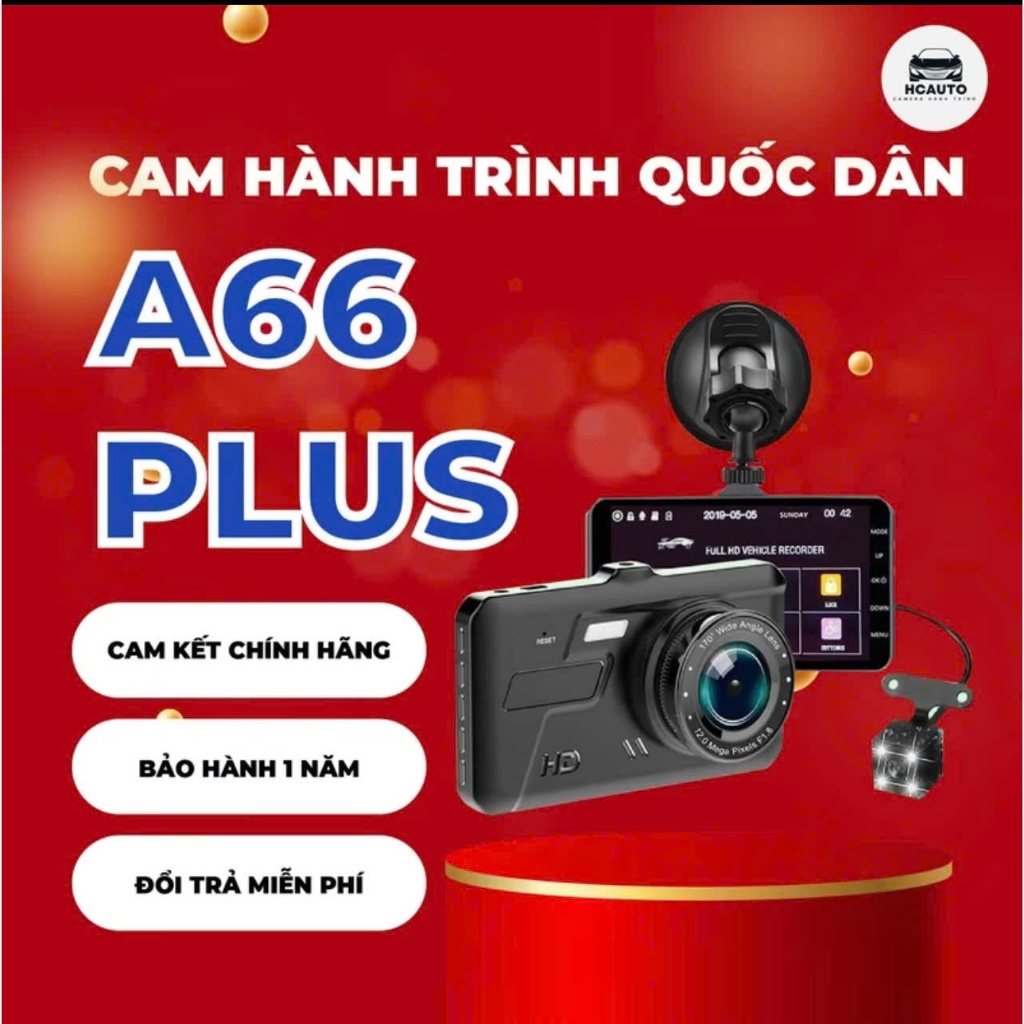 Camera hành trình A66 Plus, ghi hình 2 mắt cam trước sau 1080p, màn ...