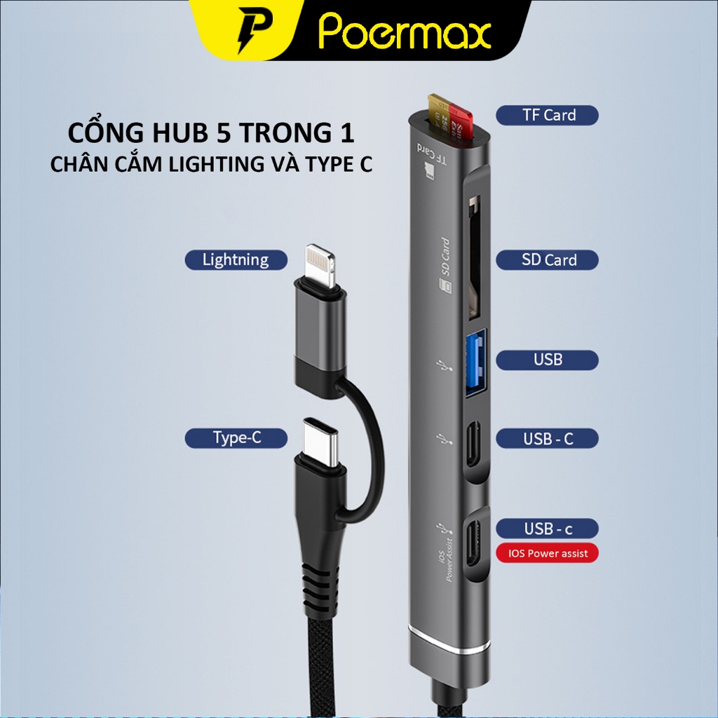 Hub lightning và Hub Type-C 5 in 1 phù hợp với tất cả các dòng laptop ...