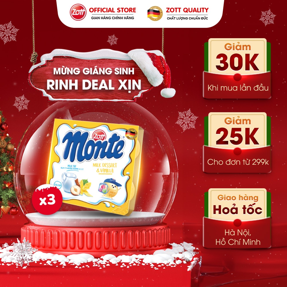 [Giao Hoả Tốc] COMBO 3 vỉ Váng sữa Monte Vani nhập ĐỨC (vỉ - 55g x 4 hũ ...